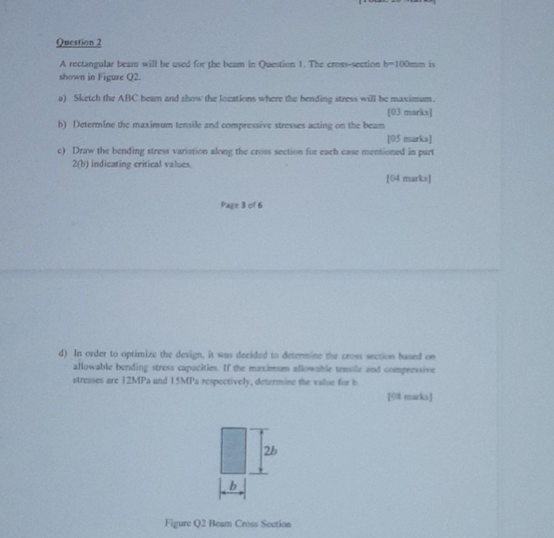 Solved Question 2 A rectangular bean will be used for the | Chegg.com