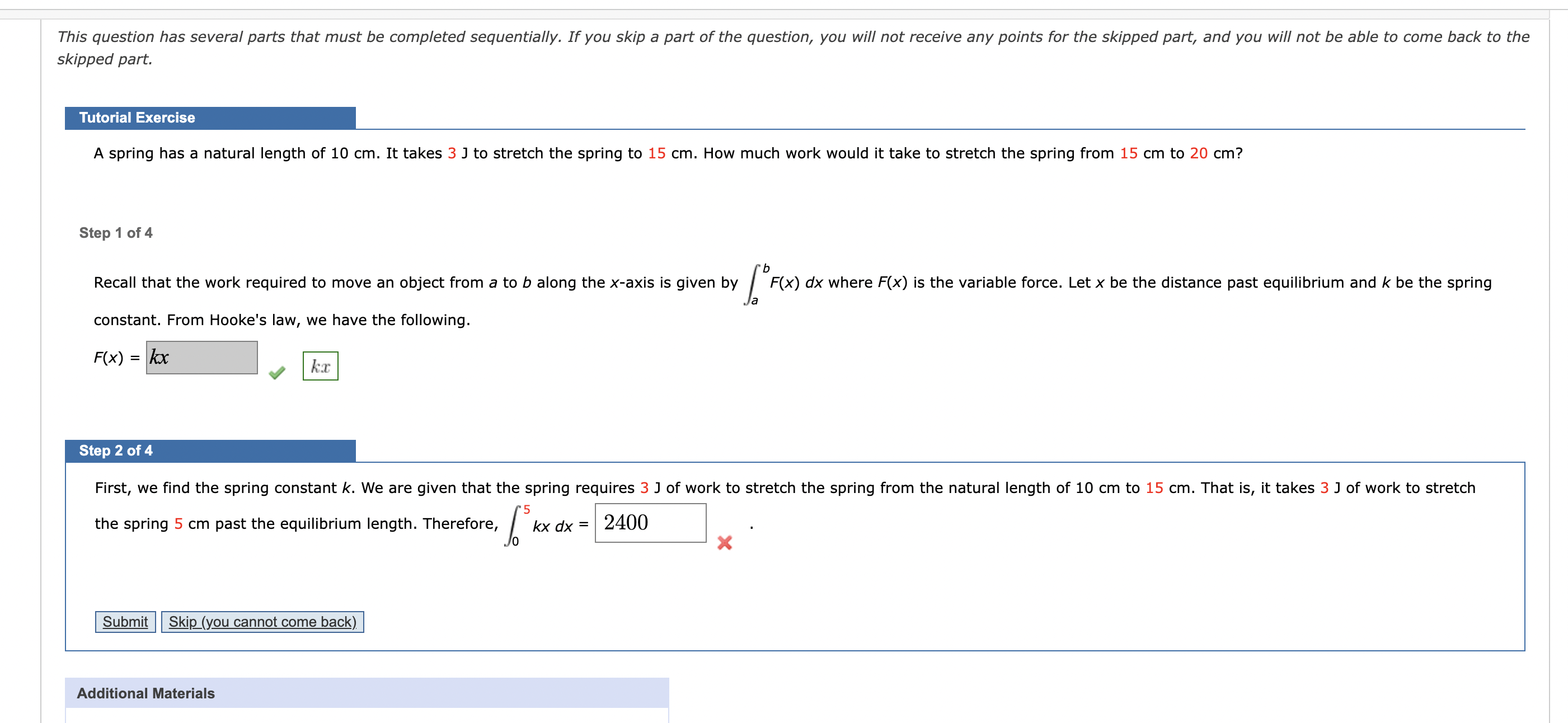 Solved Tutorial ExerciseA spring has a natural length of | Chegg.com