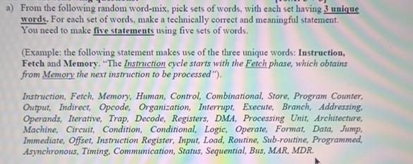 Solved a) ﻿From the following random word-mix, pick sets of | Chegg.com