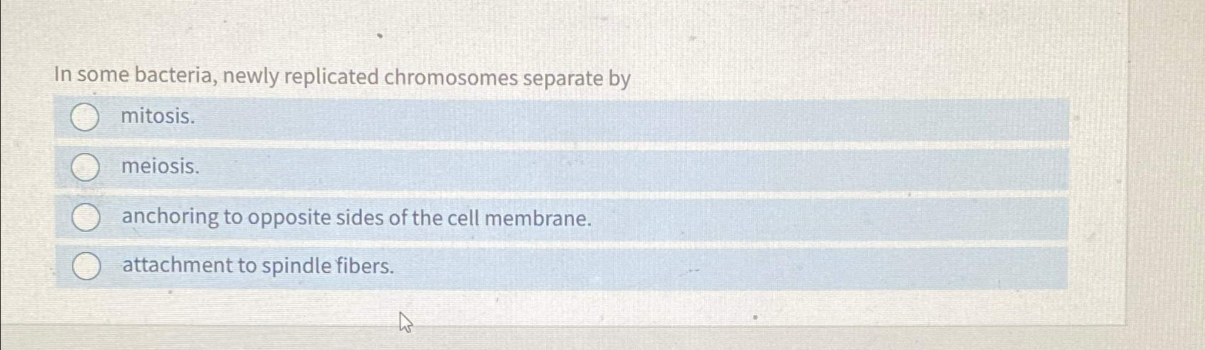 Solved In some bacteria, newly replicated chromosomes | Chegg.com