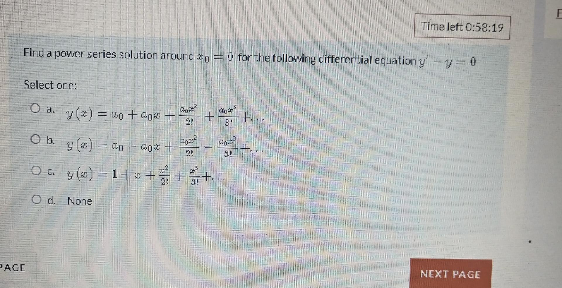 Solved Time left 0:58:19Find a power series solution around | Chegg.com