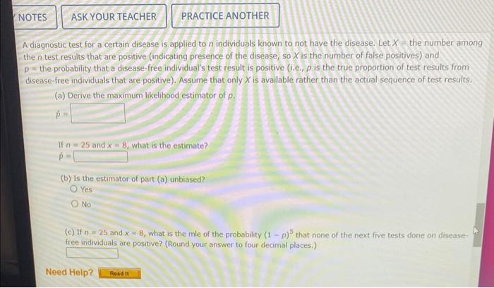 Solved diagnostic test for a certain disease is applied to n | Chegg.com
