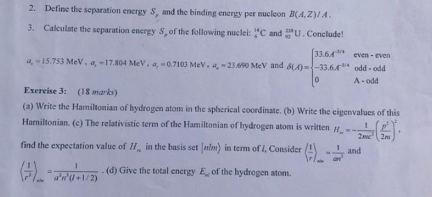 Solved 2. Define the separation energy S, and the binding | Chegg.com