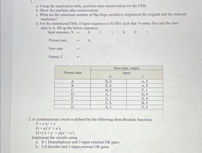 a. Using the implication table, perform state | Chegg.com