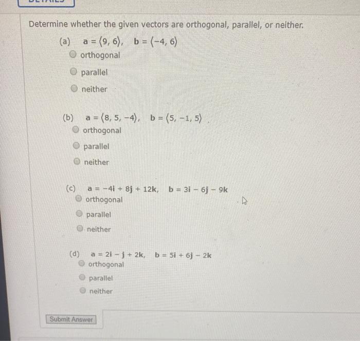 Solved Determine Whether The Given Vectors Are Orthogonal