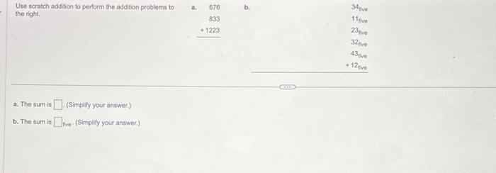 Solved Use scratch addition to perform the addition problems | Chegg.com