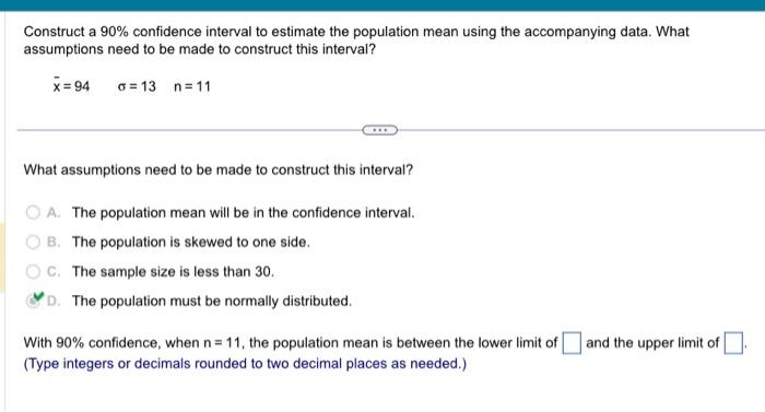 Solved Construct a 90% confidence interval to estimate the | Chegg.com