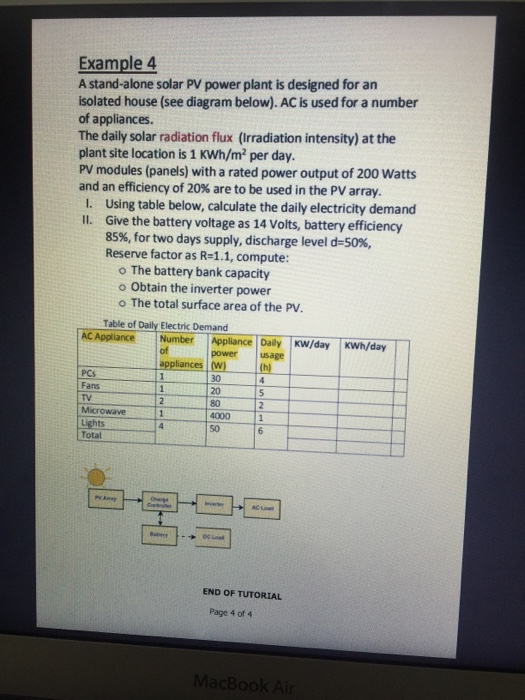 Solved Example 4 A stand-alone solar PV power plant is | Chegg.com