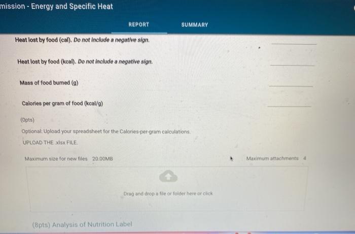 Solved Data And Report Submission - Energy And Specific Heat | Chegg.com