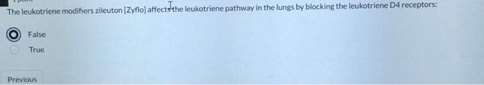 Solved The leukotriene modifiers zileuton [Zyflo] affectsthe | Chegg.com