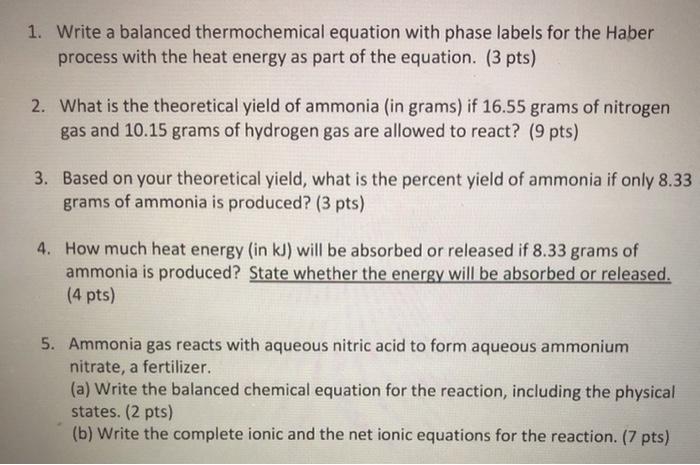 Solved 1. Write a balanced thermochemical equation with | Chegg.com