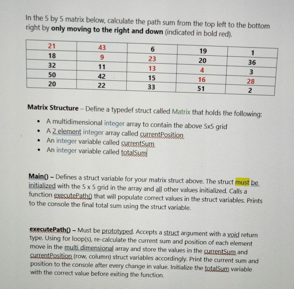 Solved In the 5 by 5 matrix below, calculate the path sum | Chegg.com