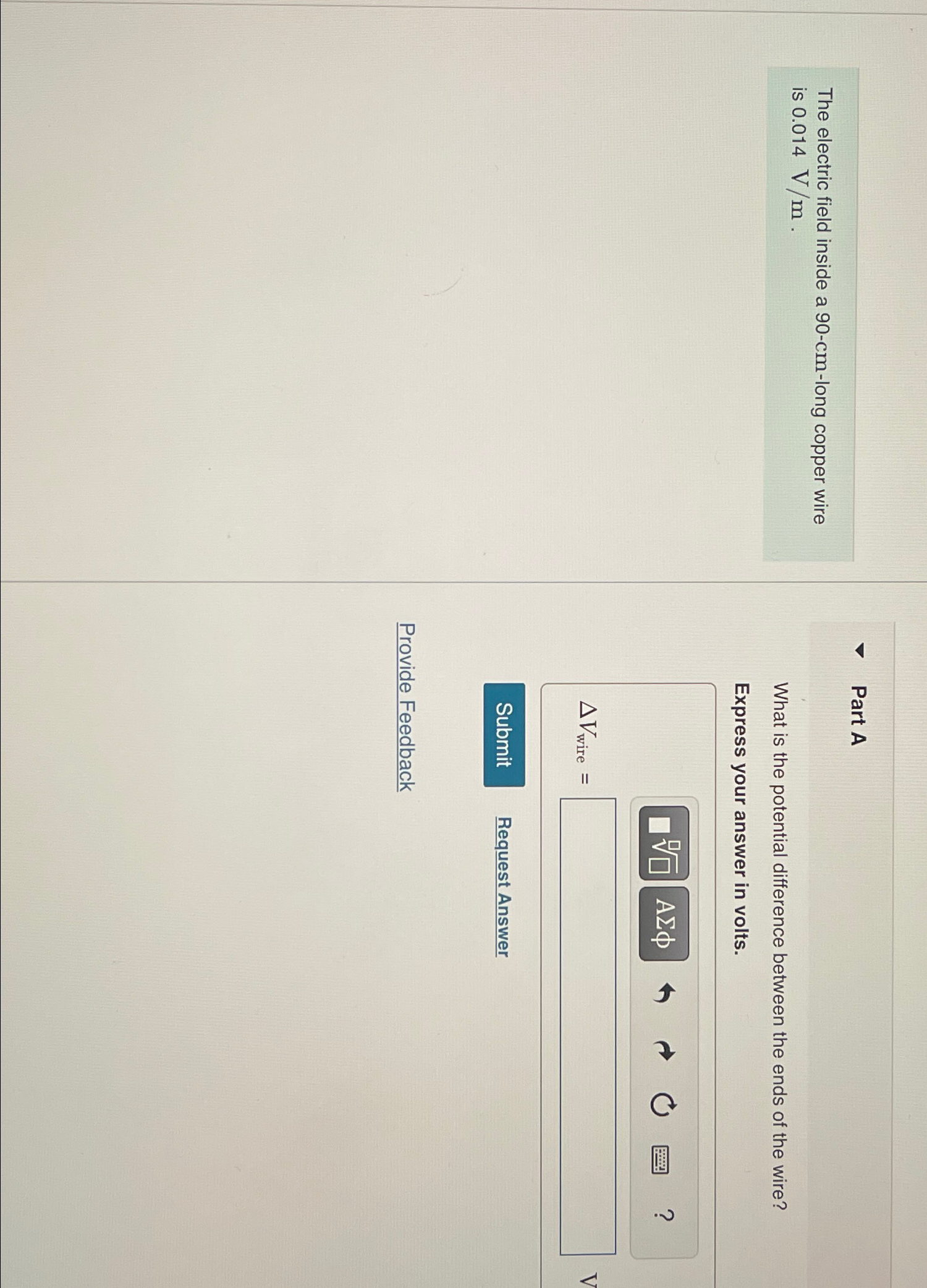 Solved The electric field inside a 90-cm-long copper wire is | Chegg.com