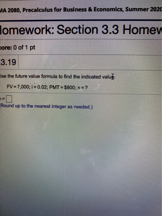 Solved MA 2080, Precalculus for Business & Economics, Summer | Chegg.com