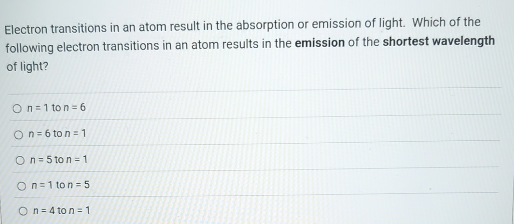 Solved Electron transitions in an atom result in the | Chegg.com