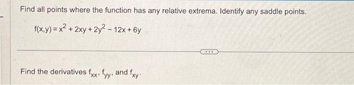 Solved Find all points where the function has any relative | Chegg.com