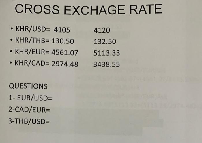 Solved CROSS EXCHAGE RATE | Chegg.com