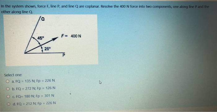 Solved In the system shown, force F, line P, and line Q are | Chegg.com