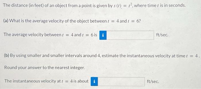 Solved The distance (in feet) of an object from a point is | Chegg.com