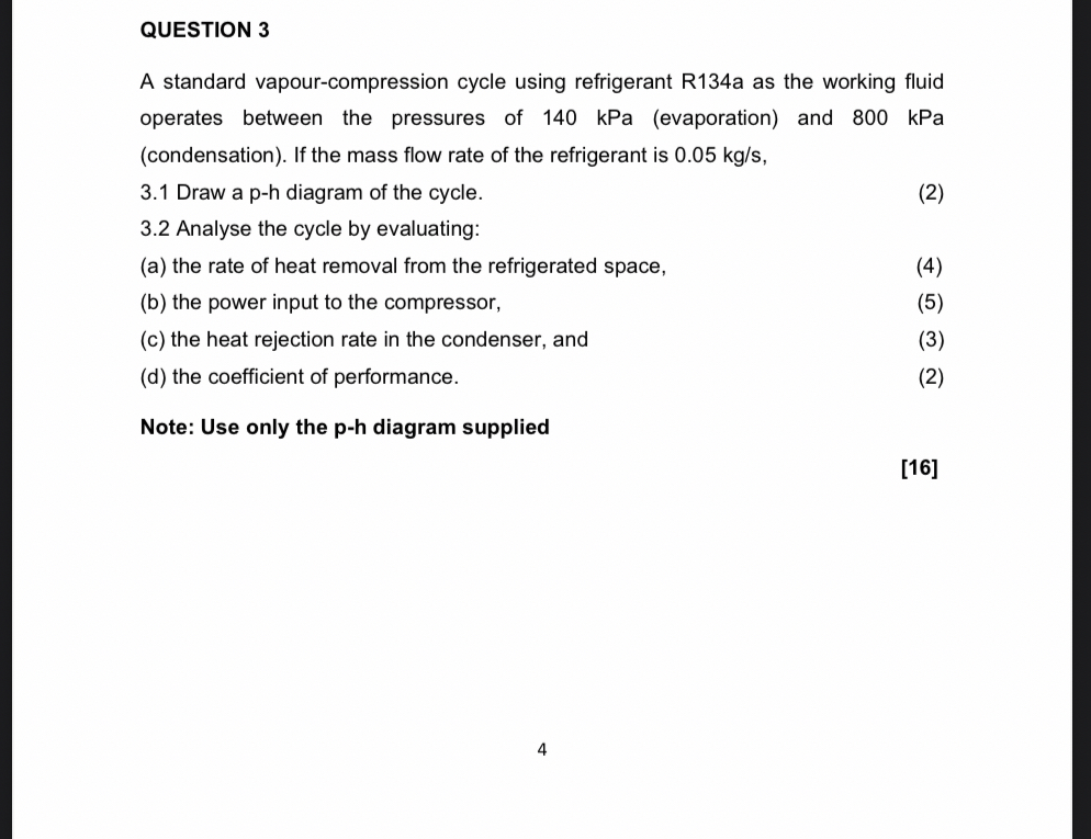 Solved QUESTION 3A standard vapour-compression cycle using | Chegg.com