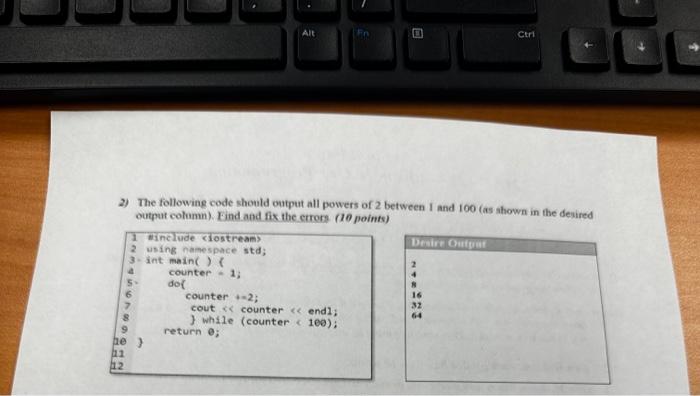 Solved 2) The following code should output all powers of 2 | Chegg.com