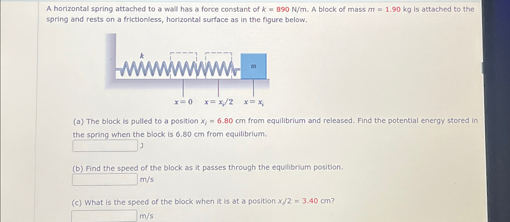 Solved A horizontal spring attached to a wall has a force | Chegg.com