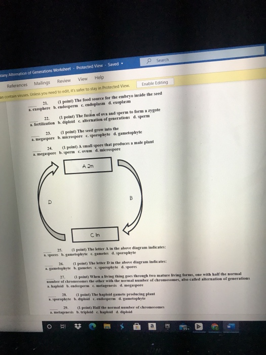 Solved Botany Alternation of Generations Worksheet Multiple | Chegg.com