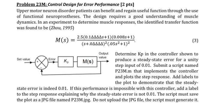 Solved Problem 23M: Control Design for Error Performance [2 | Chegg.com