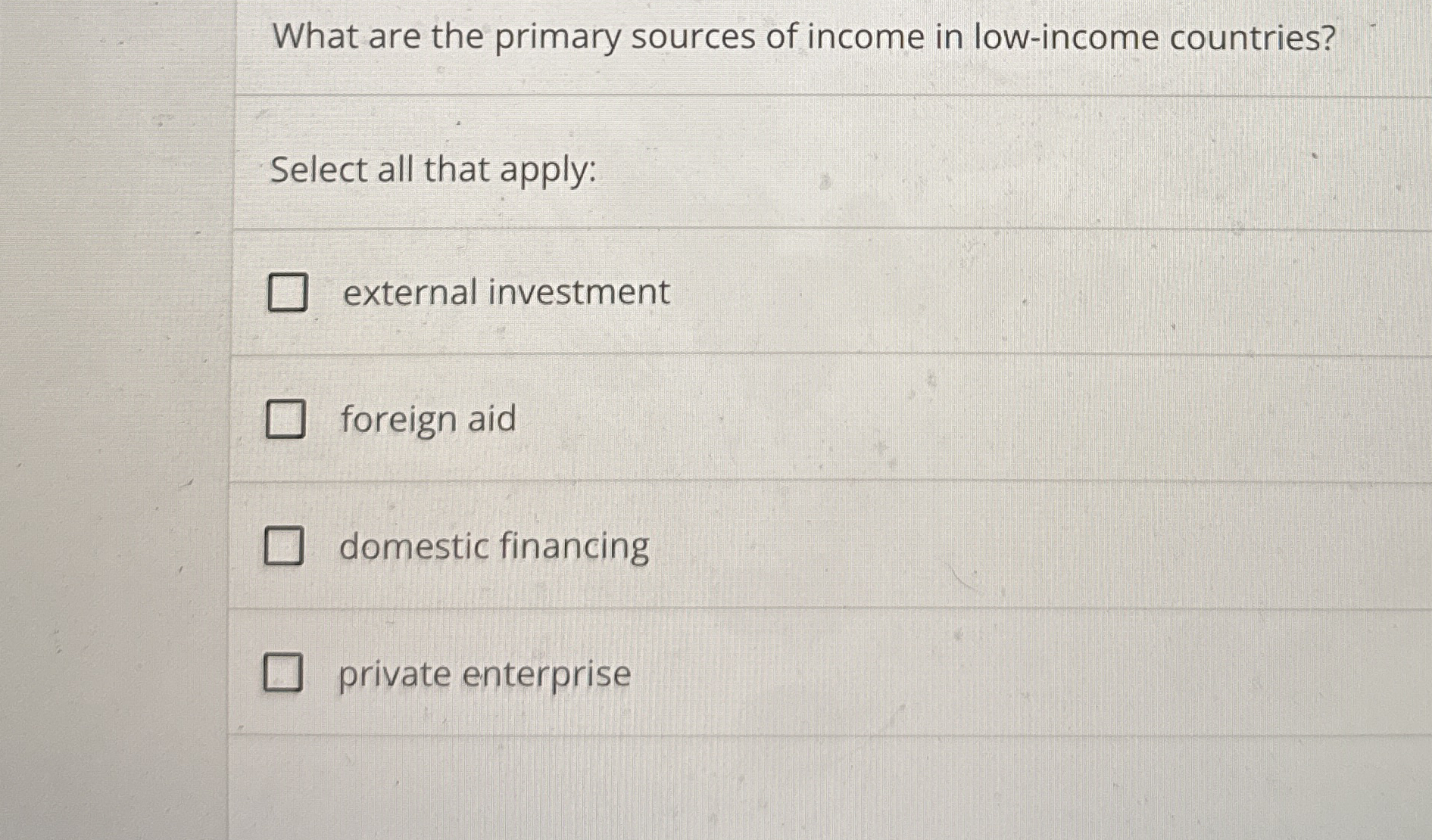Solved What are the primary sources of income in low-income | Chegg.com