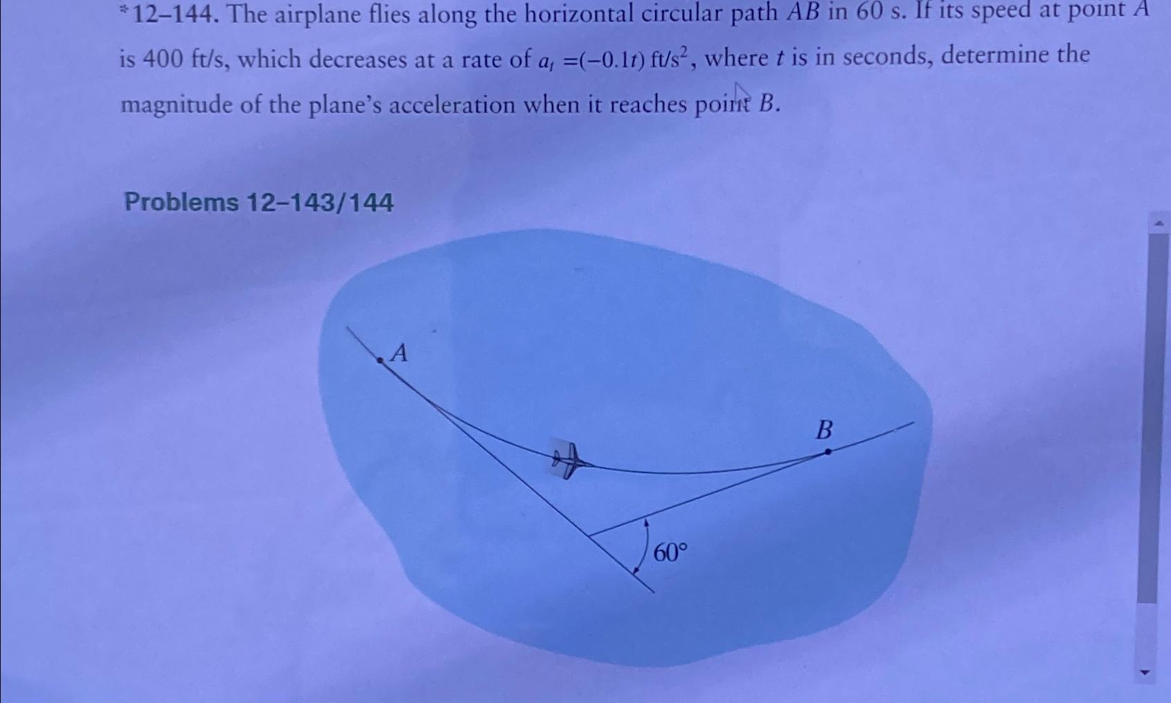 Solved "12-144. ﻿The airplane flies along the horizontal | Chegg.com