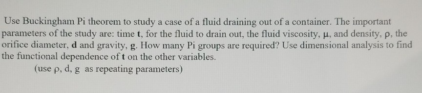 Solved Use Buckingham Pi theorem to study a case of a fluid | Chegg.com