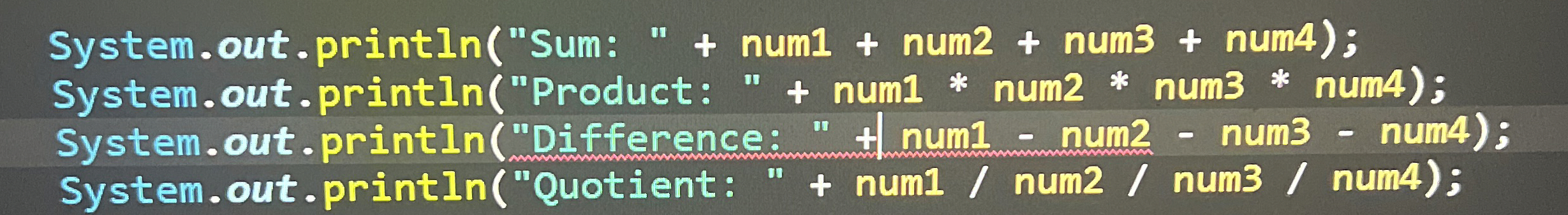Solved System.out. println("Difference: " + ﻿num1 - ﻿num2 - | Chegg.com