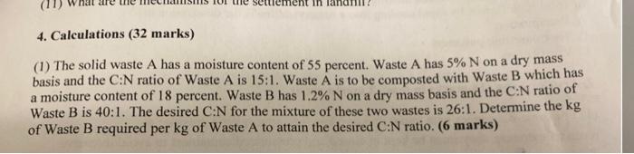 Solved 4. Calculations ( 32 marks) (1) The solid waste A has | Chegg.com