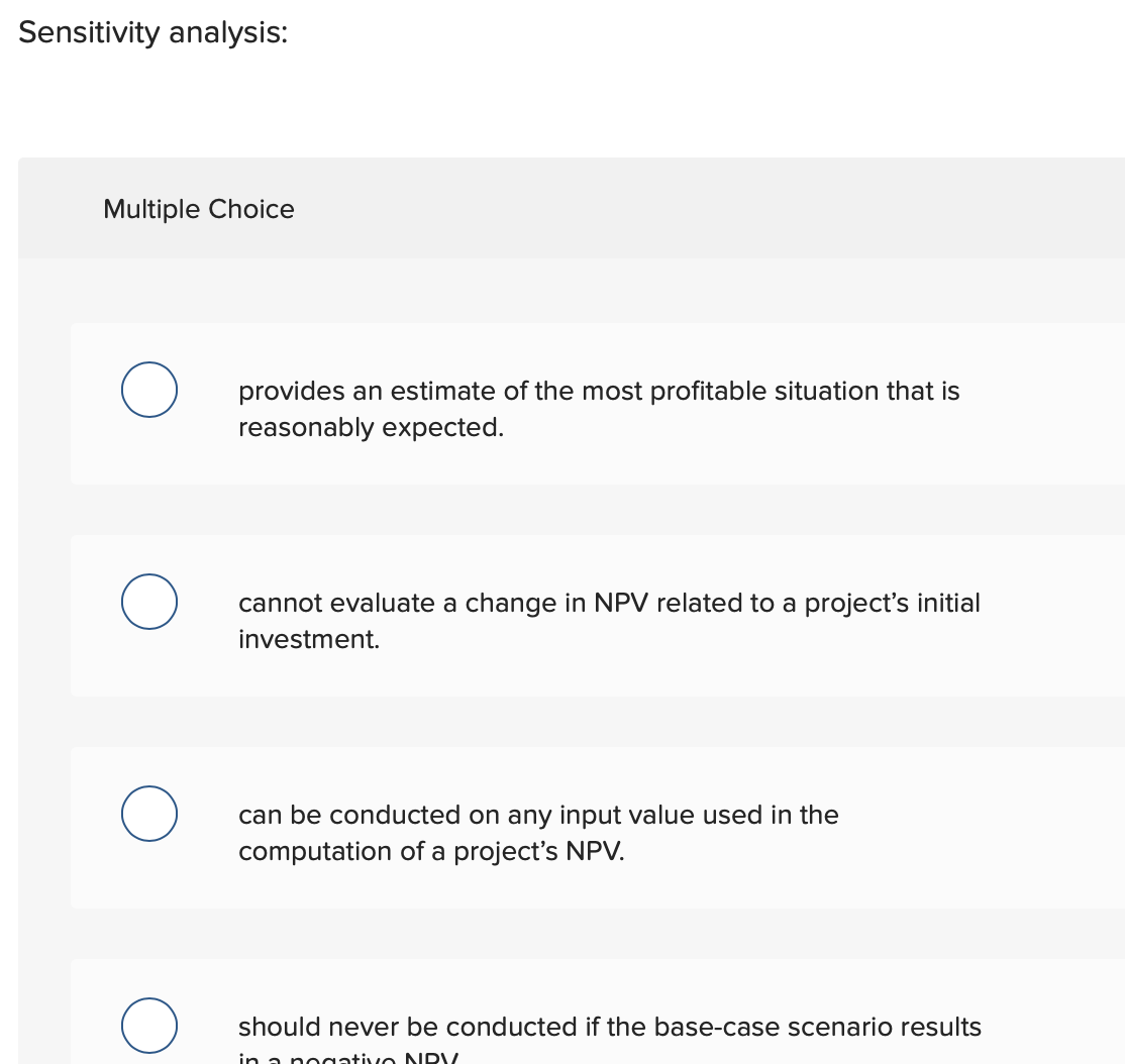 Solved Sensitivity analysis:Multiple Choiceprovides an | Chegg.com