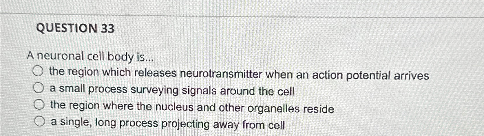 Solved A neuronal cell body is... ﻿the region which releases | Chegg.com
