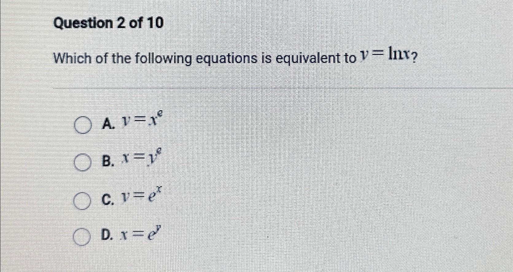 Solved Question 2 ﻿of 10Which of the following equations is | Chegg.com