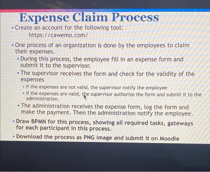 Solved Expense Claim Process - Create an account for the | Chegg.com