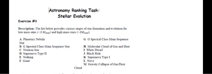 Solved Astronomy Ranking Task: Stellar Evolution Exercise #3 | Chegg.com