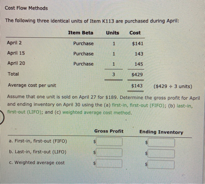 Solved Cost Flow Methods The following three identical units | Chegg.com