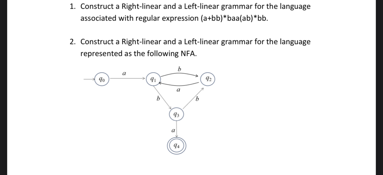 Solved Construct a Right-linear and a Left-linear grammar | Chegg.com