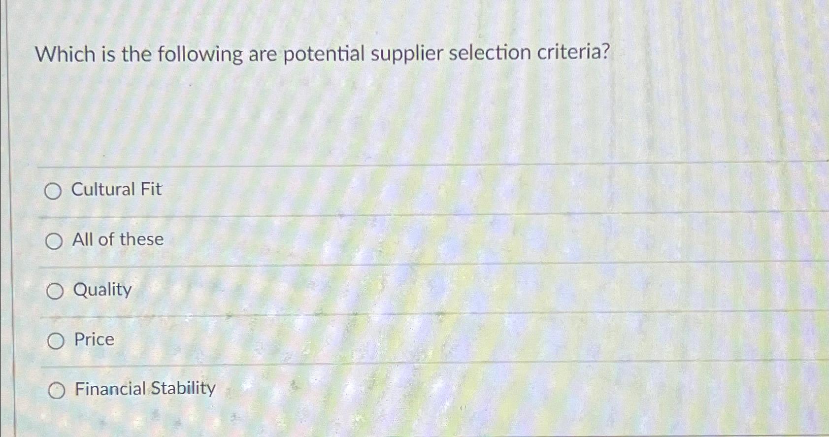 Solved Which is the following are potential supplier | Chegg.com