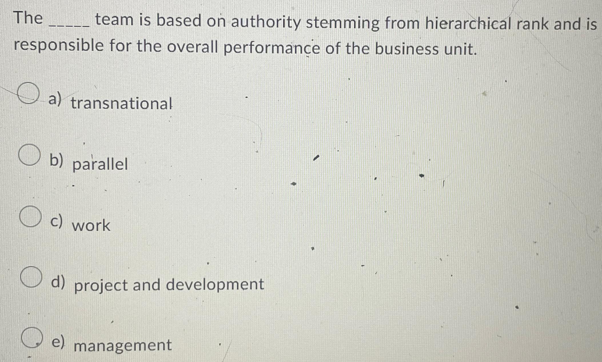 Solved The team is based on authority stemming from | Chegg.com