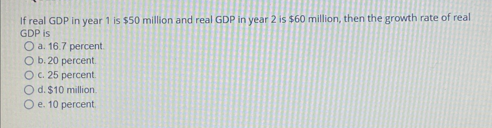 Solved If real GDP in year 1 ﻿is $50 ﻿million and real GDP | Chegg.com
