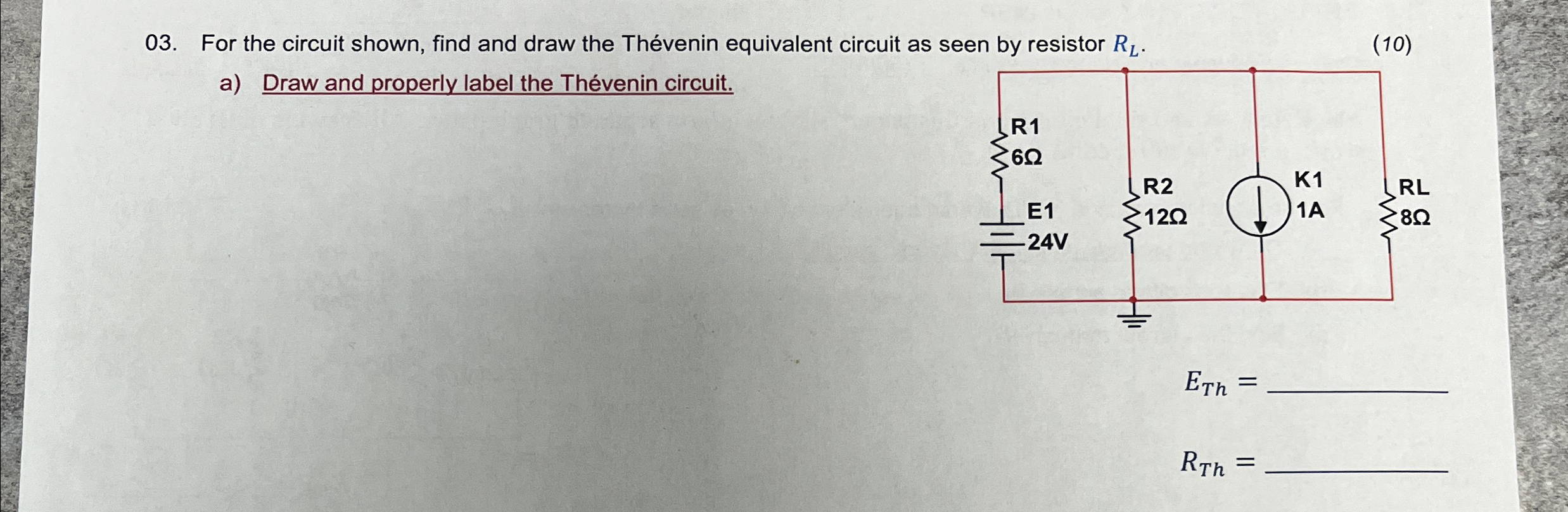 Solved For the circuit shown, find and draw the Thévenin | Chegg.com