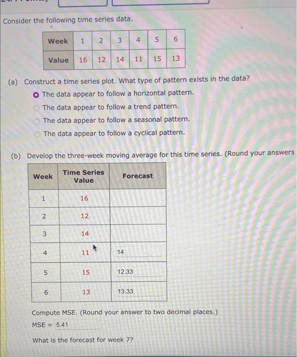 Consider the following time series data. (a) | Chegg.com