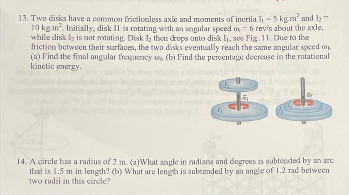 Solved 13. Two disks have a common frictionless axle and | Chegg.com