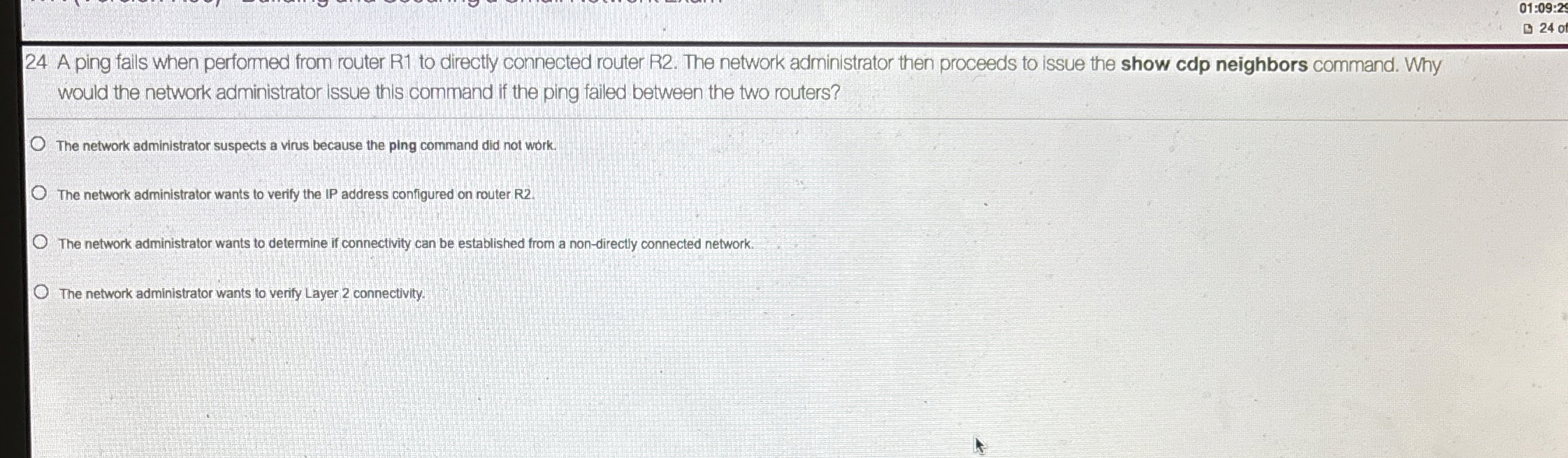 Solved 01:09:2B 24 ﻿of24 ﻿A ping fails when performed from | Chegg.com