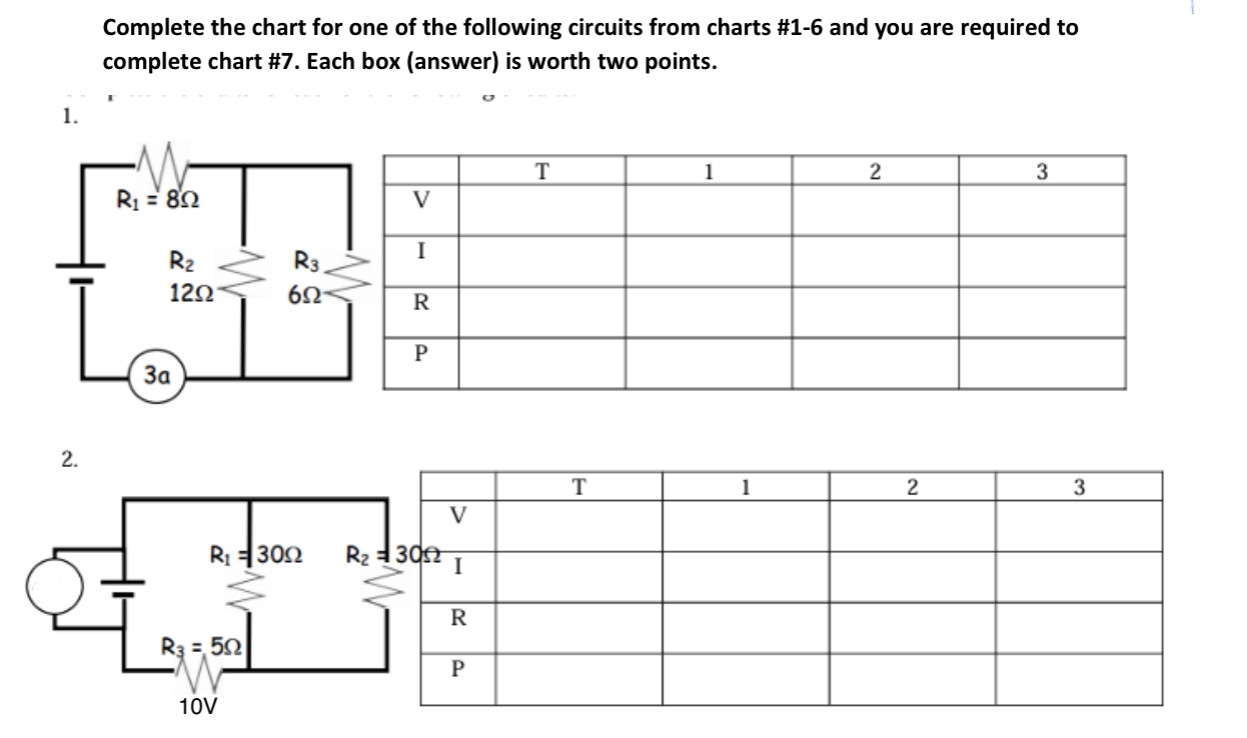 Solved Complete the chart for one of the following circuits | Chegg.com