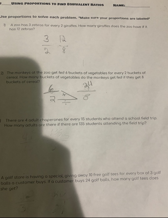 Solved USING PROPORTIONS TO FIND EQUIVALENT RATIOS NAME: Use | Chegg.com