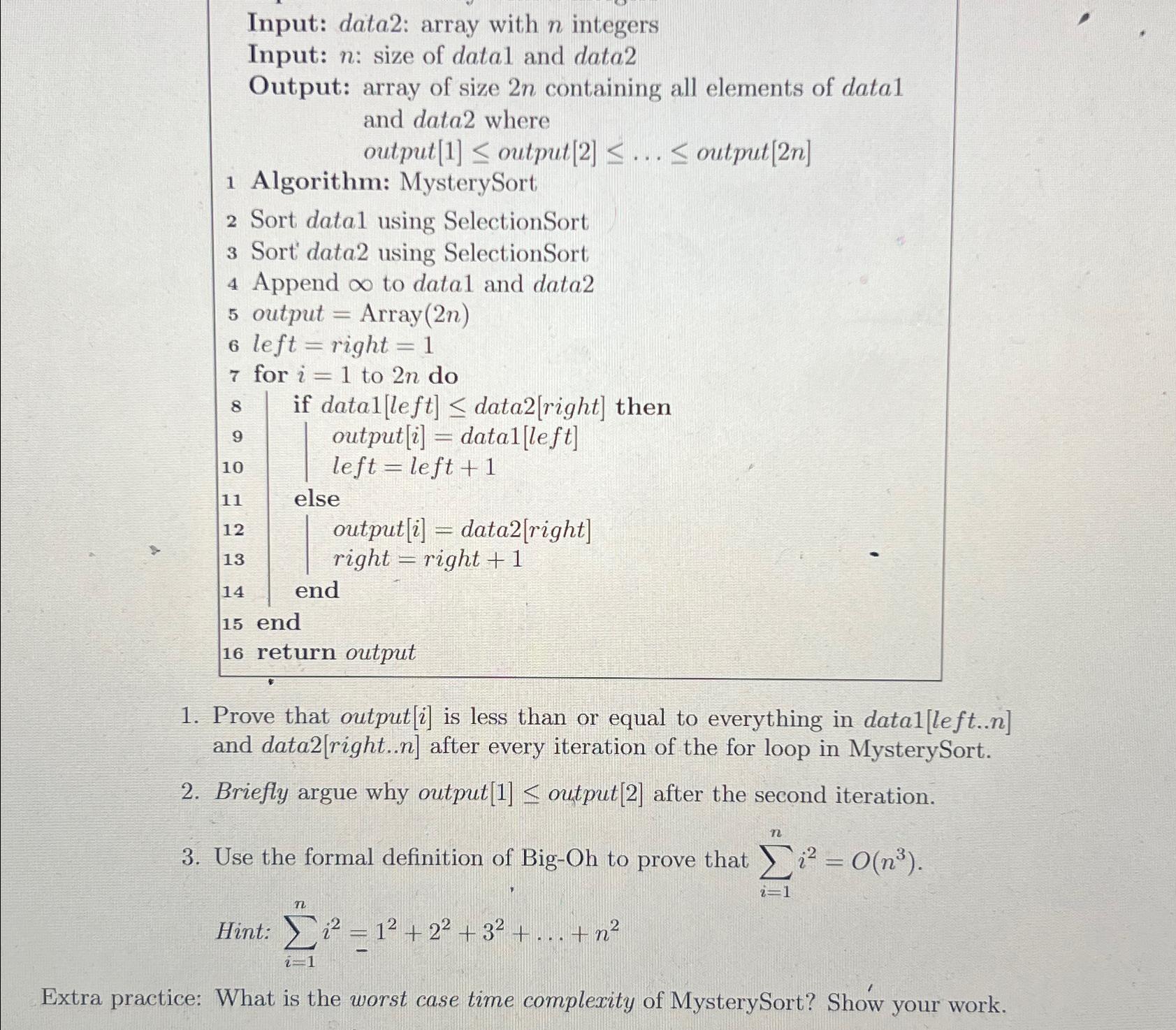 Solved Input: data2: array with n ﻿integersInput: n ﻿: size | Chegg.com